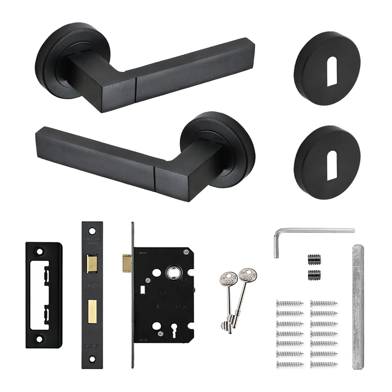 Lumina Privacy Door Lever Handles - Sash Lock Kit Set in Matt Black
