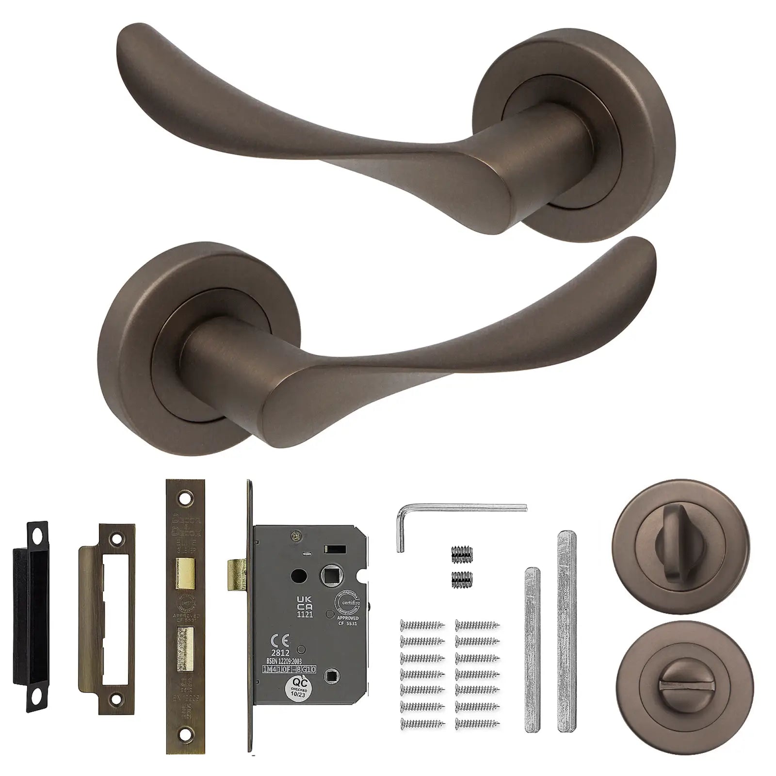 Nimbus Matt Bronze Lever Handle Set with Bathroom Lock Kit