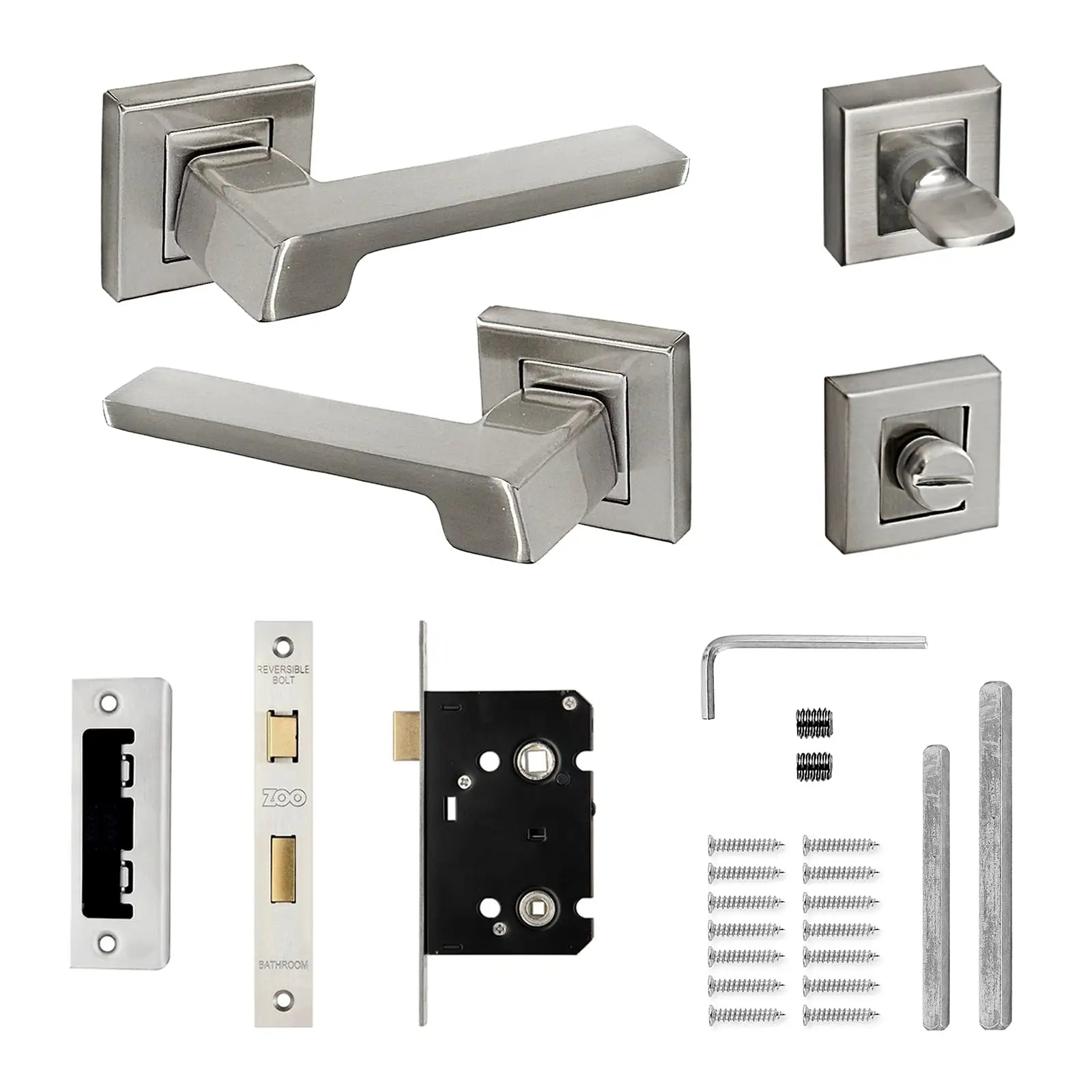 Satin Nickel Lever Bathroom Door Handles - Complete Bathroom Kit